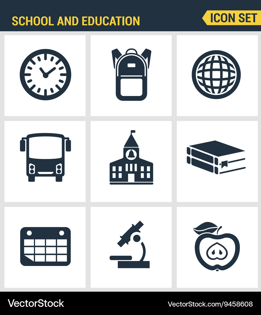 Icons set of premium quality elementary school Vector Image
