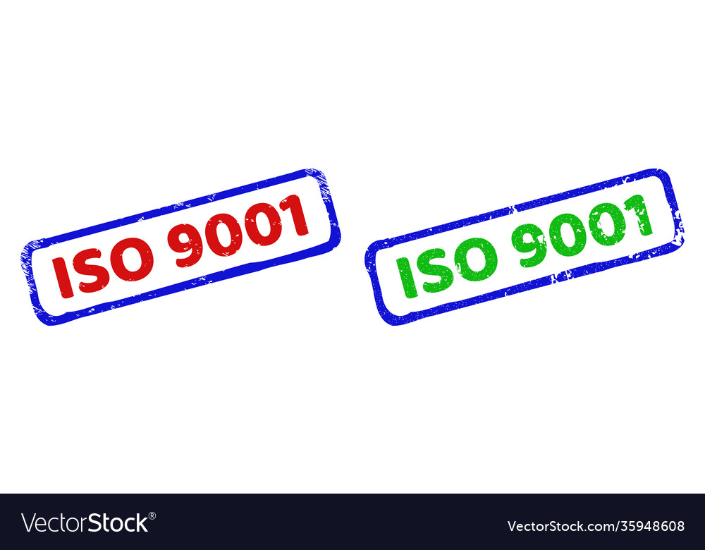 Iso 9001 bicolor rough rectangle stamps Royalty Free Vector