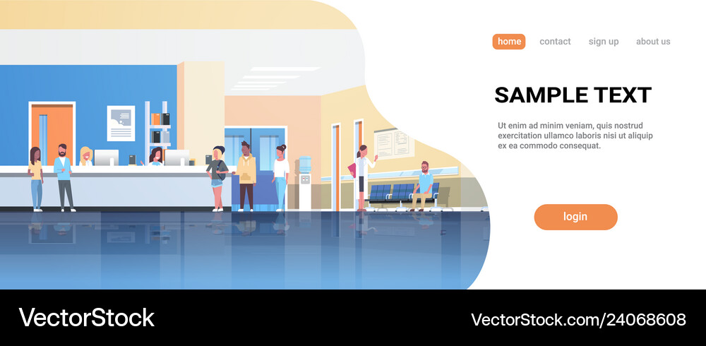 Mix race patients standing line queue at hospital Vector Image