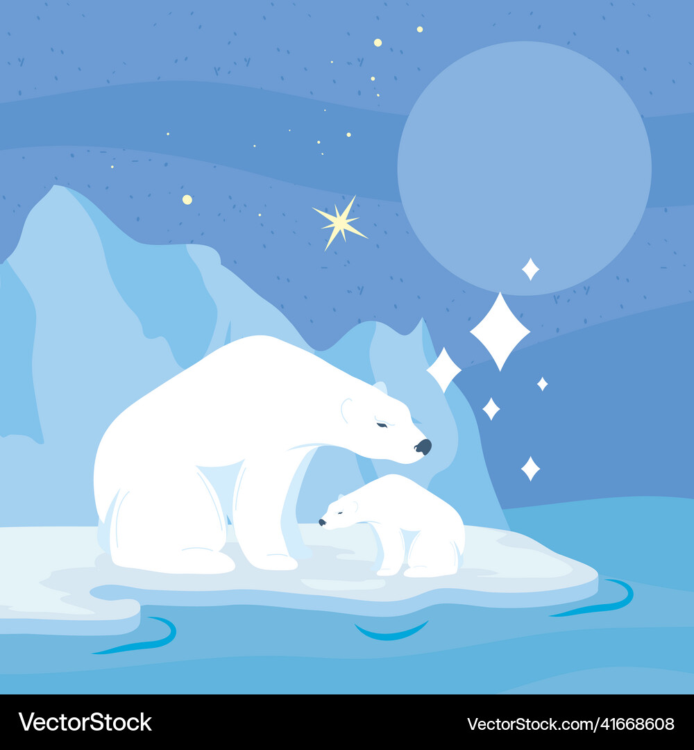 Polar bears iceberg scene Royalty Free Vector Image