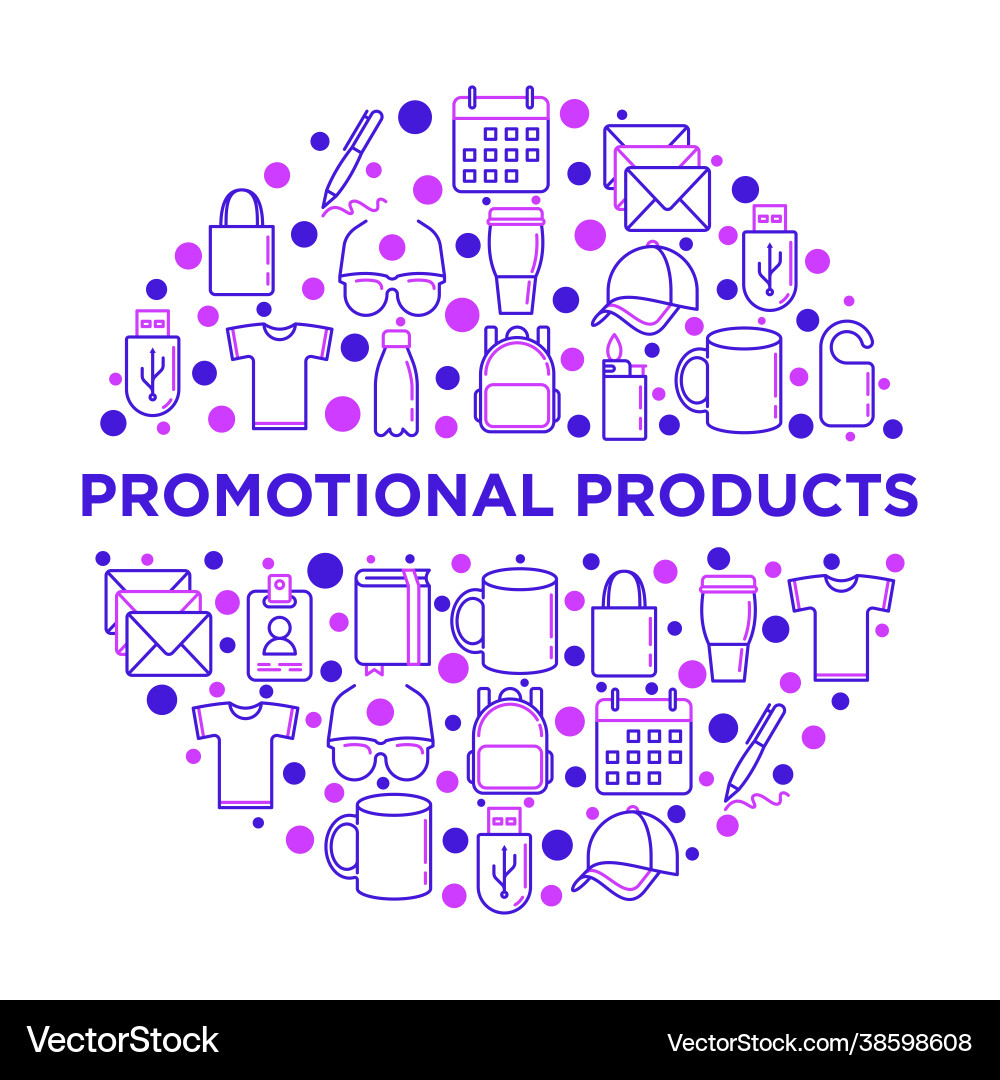 Promotional products concept in circle with thin Vector Image