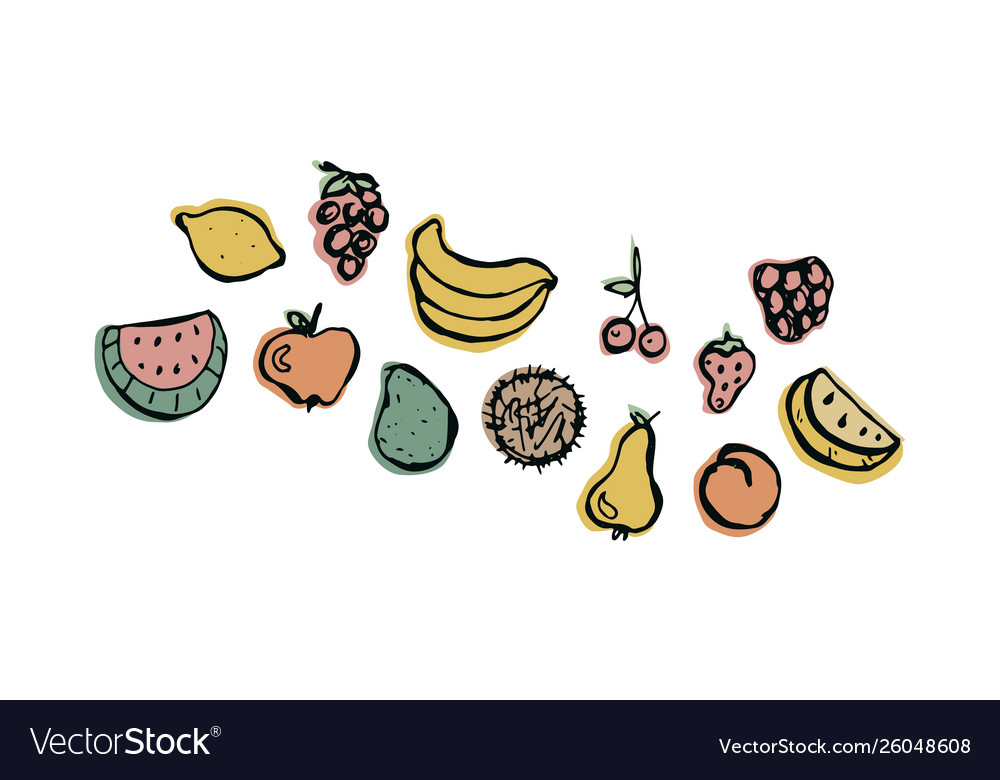 Set hand drawn doodle fruits color isolated Vector Image