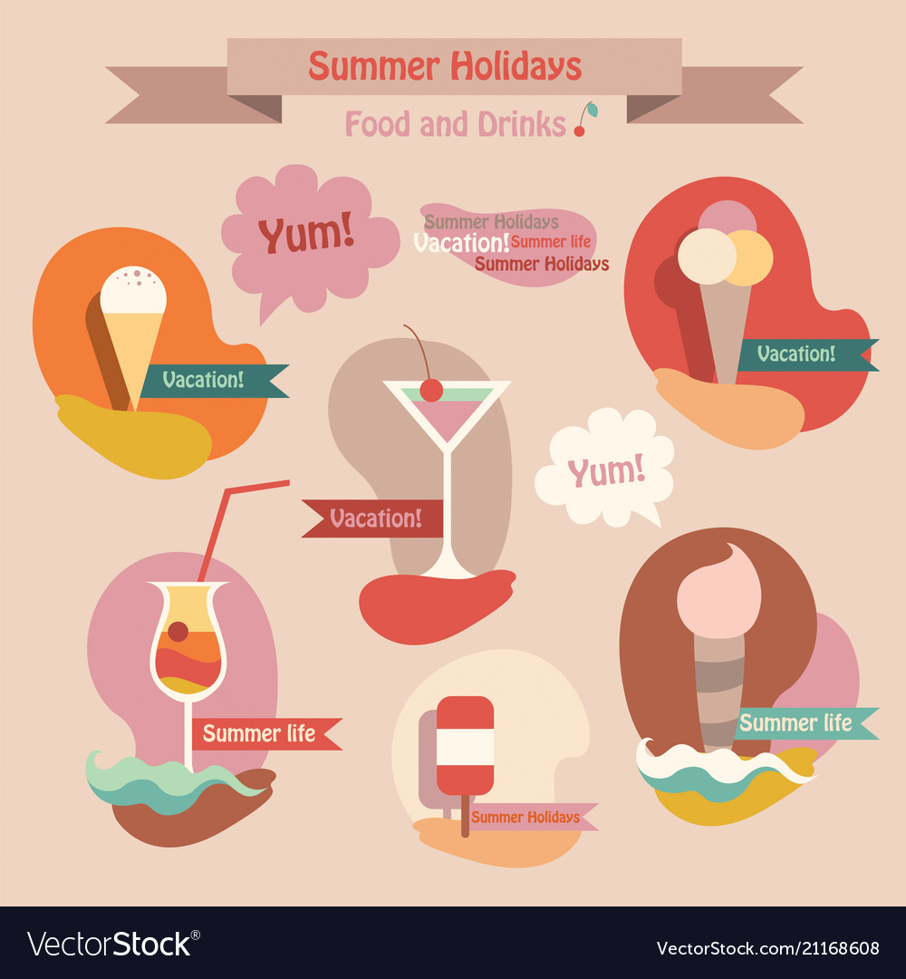 Set of summer drinks and food icecream juice Vector Image