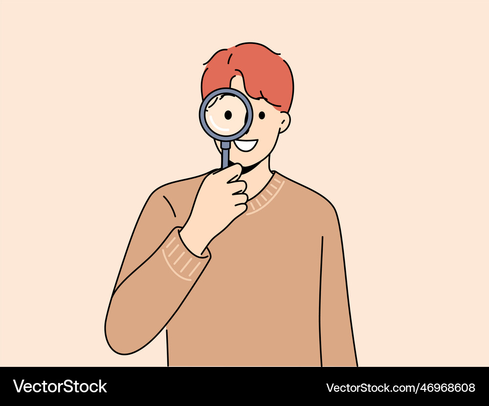 Smiling man with magnifying glass search Vector Image