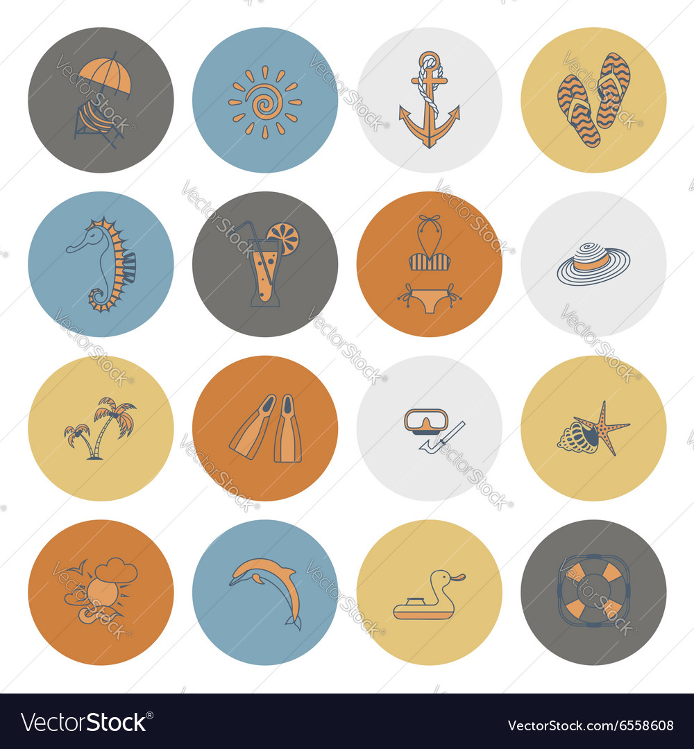 Summer and beach simple flat icons Royalty Free Vector Image
