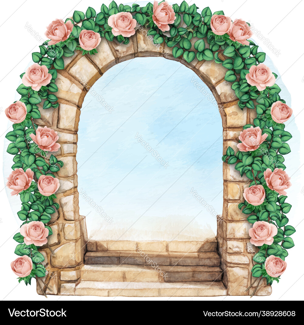 Watercolor elegant stone arch hand drawn Vector Image