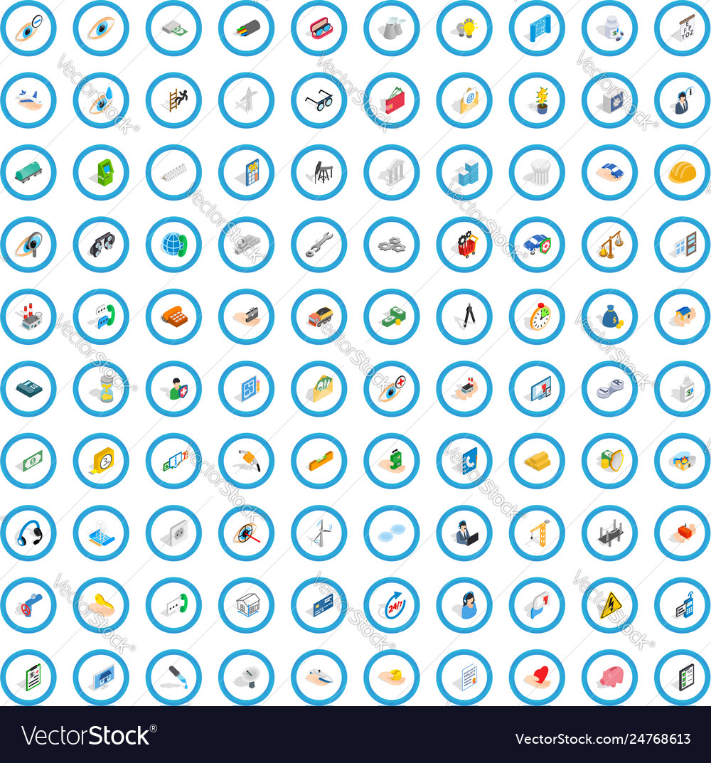 100 Quality Control Icons Set Isometric 3d Style Vector Image
