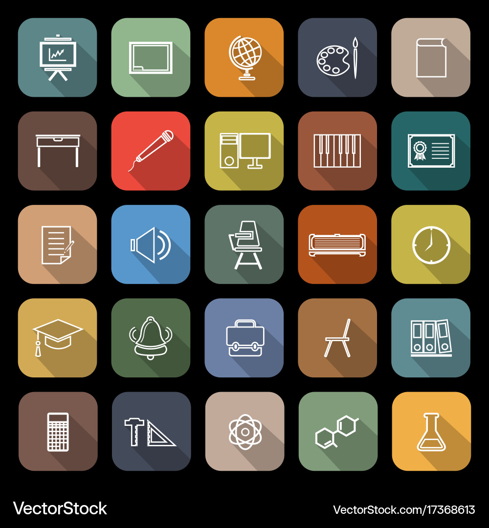 Classroom line flat icons with long shadow Vector Image