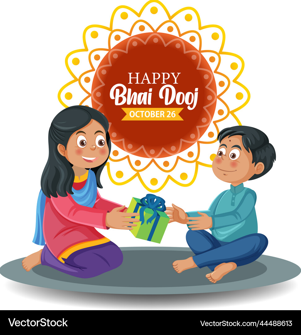 Happy bhai dooj day text banner design Royalty Free Vector