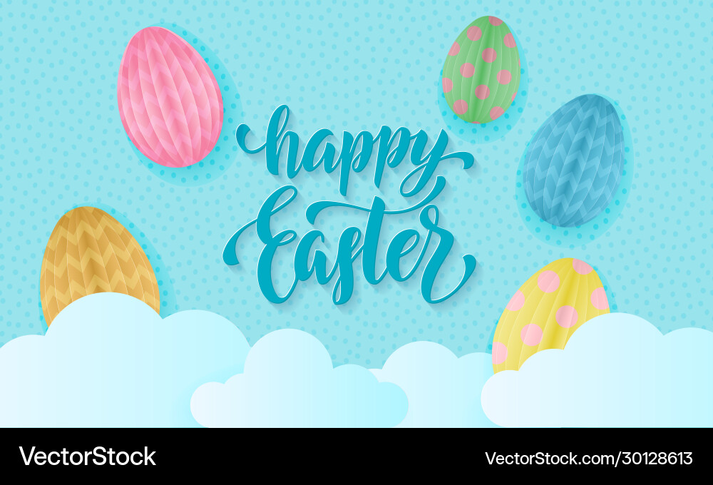 Happy easter text lettering with cute color paper Vector Image