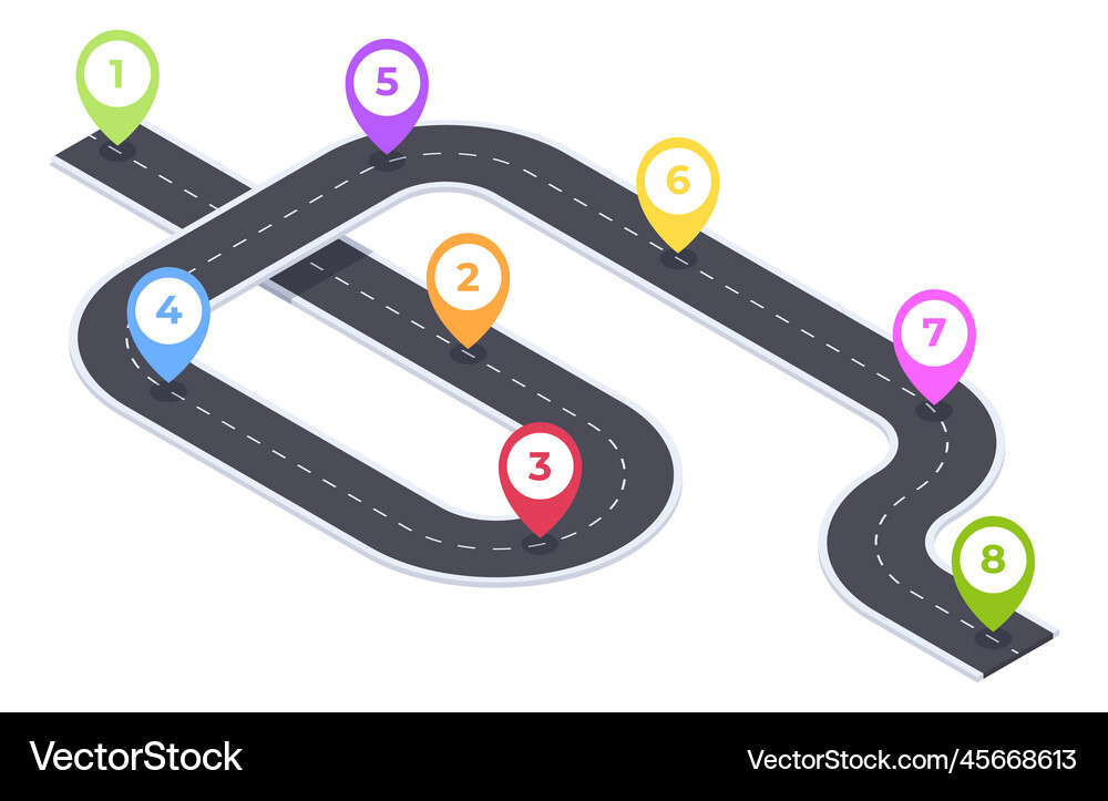Isometric winding road infographic city map 8 Vector Image