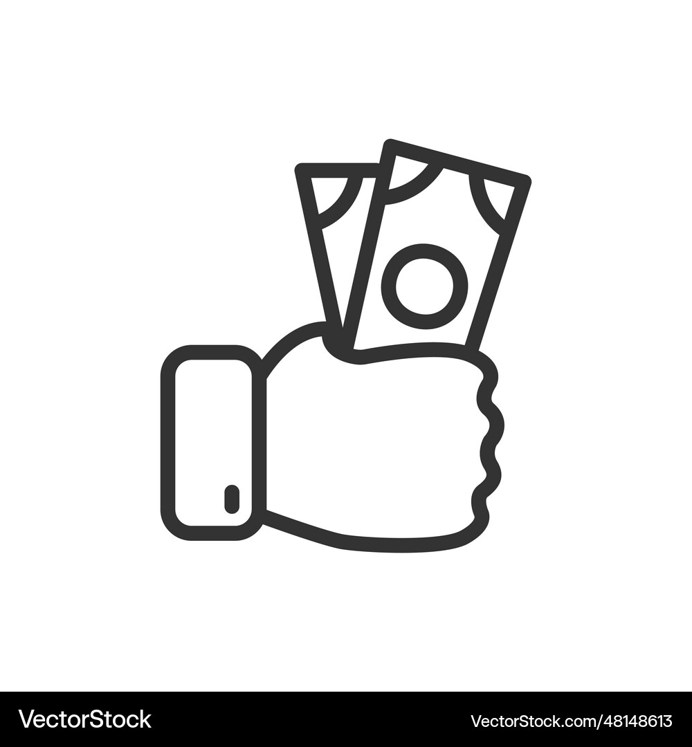 Money in hand outline icon Royalty Free Vector Image
