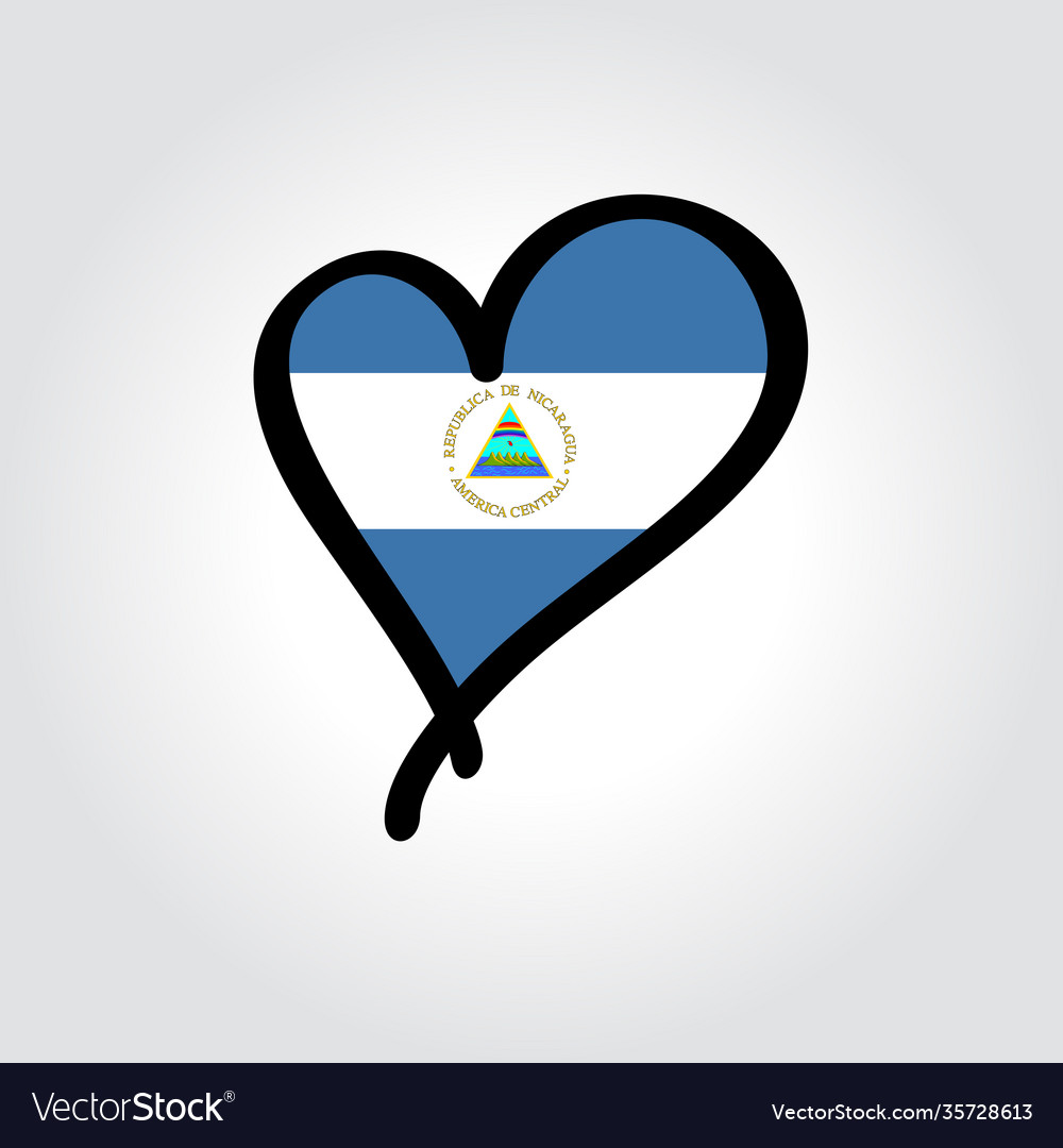 Nicaraguan flag heart-shaped hand drawn logo Vector Image