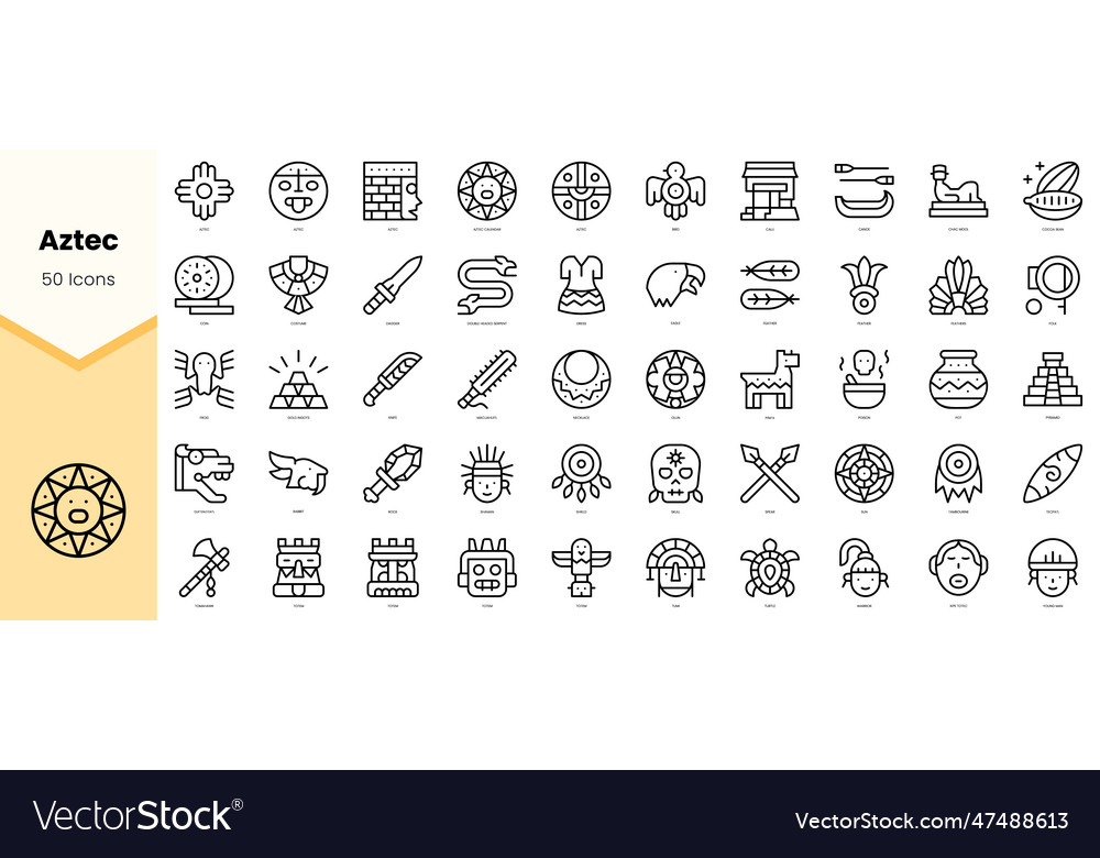 Set of aztec icons simple line art style icons Vector Image