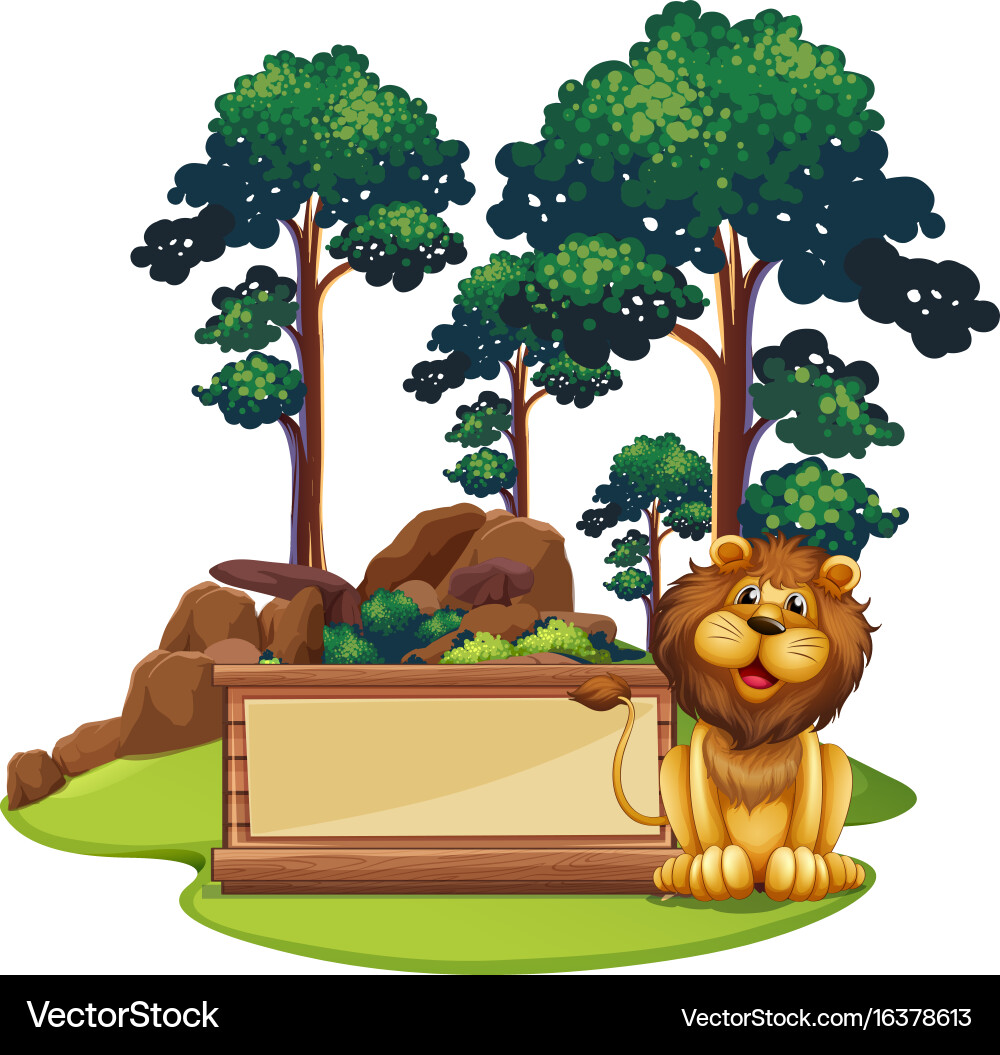 Sign template with wild lion in forest Royalty Free Vector