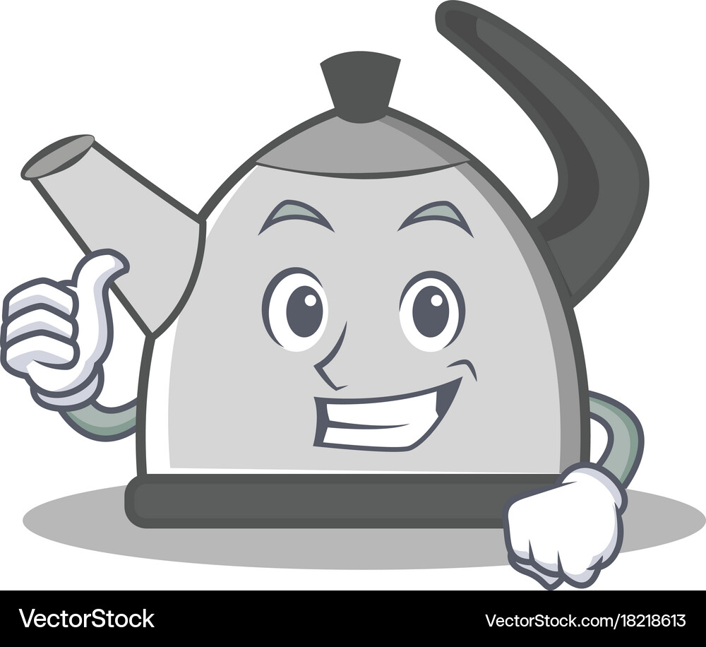 Thumbs up kettle character cartoon style Vector Image