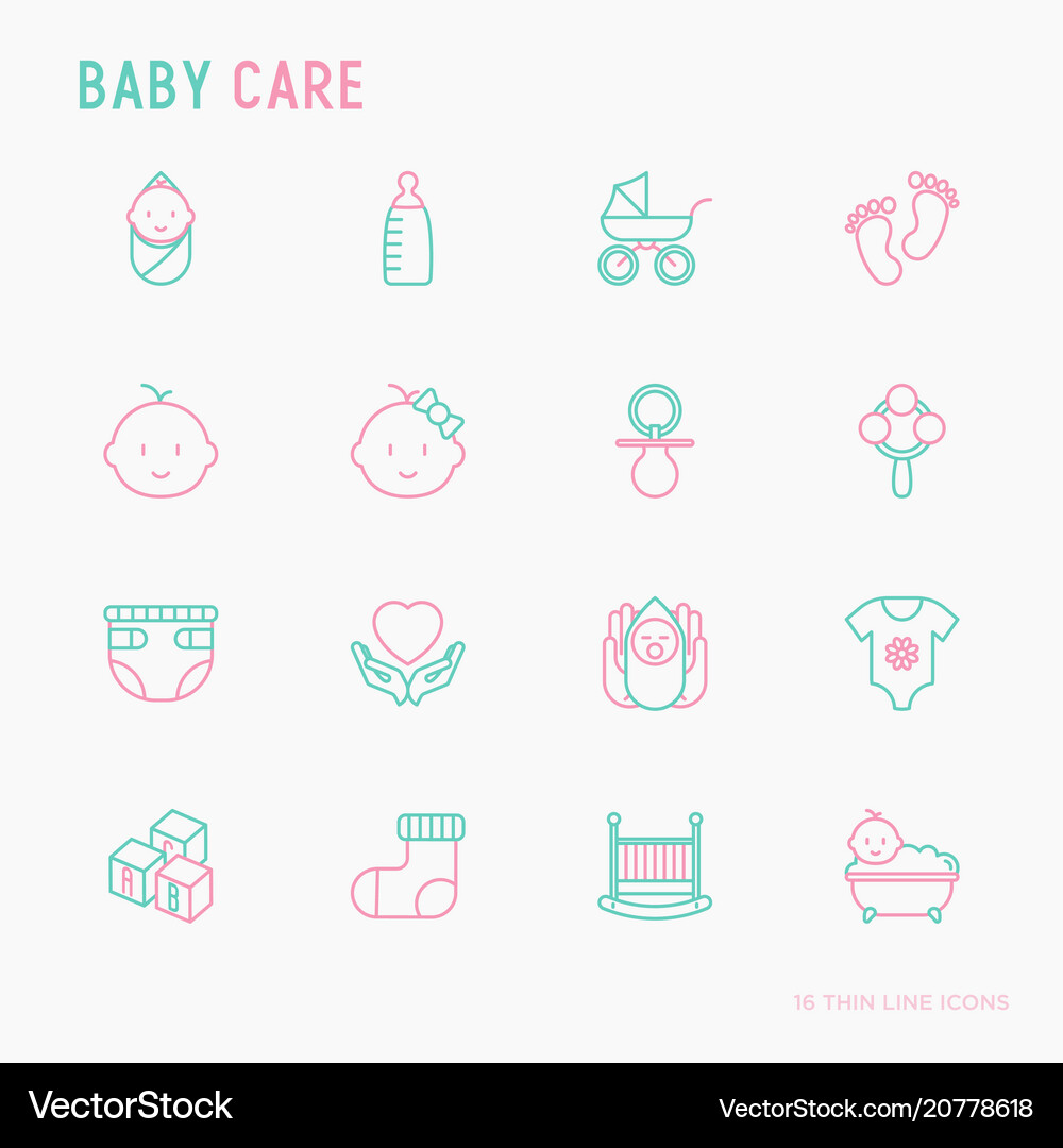 Baby care thin line icons set Royalty Free Vector Image