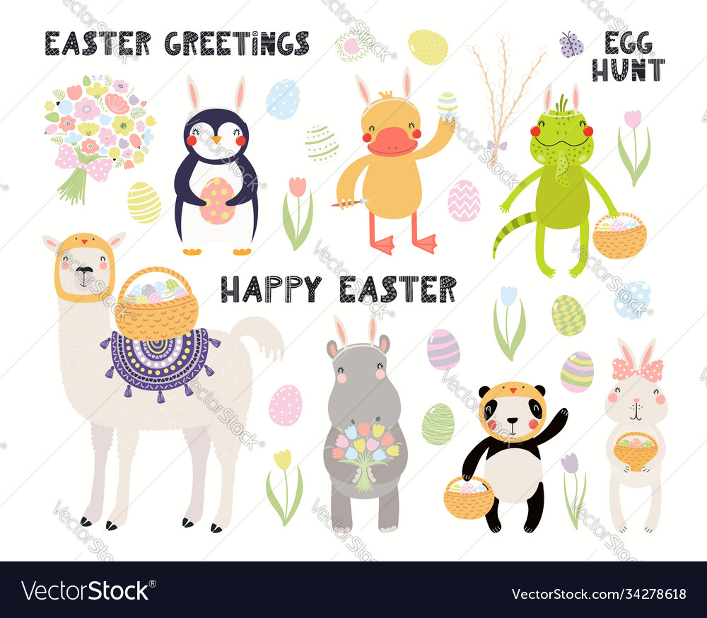 Cute easter animals set Royalty Free Vector Image