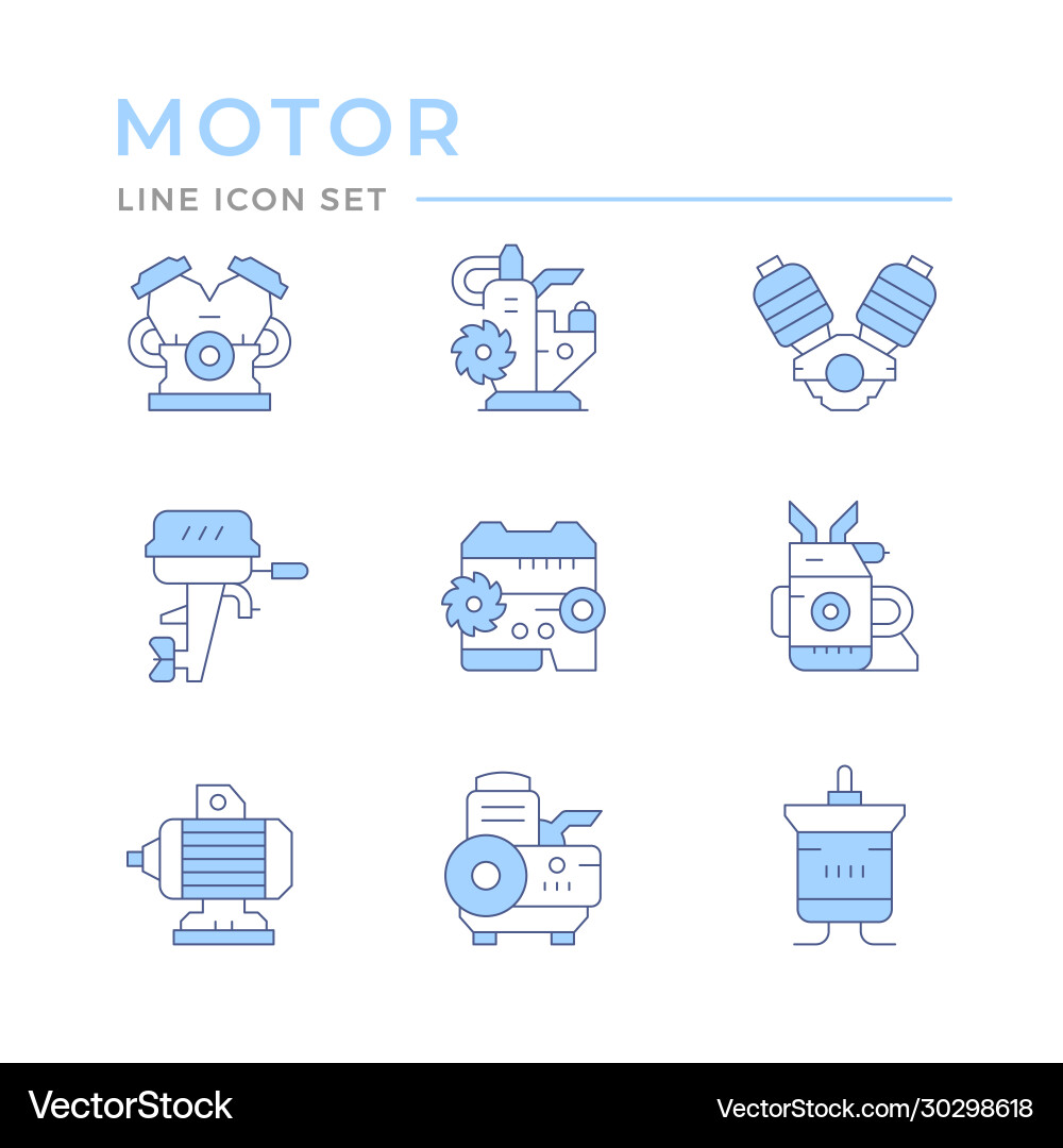 Set color line icons motor and engine Royalty Free Vector