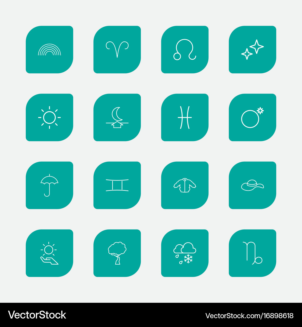 Set of 16 editable climate outline icons includes Vector Image