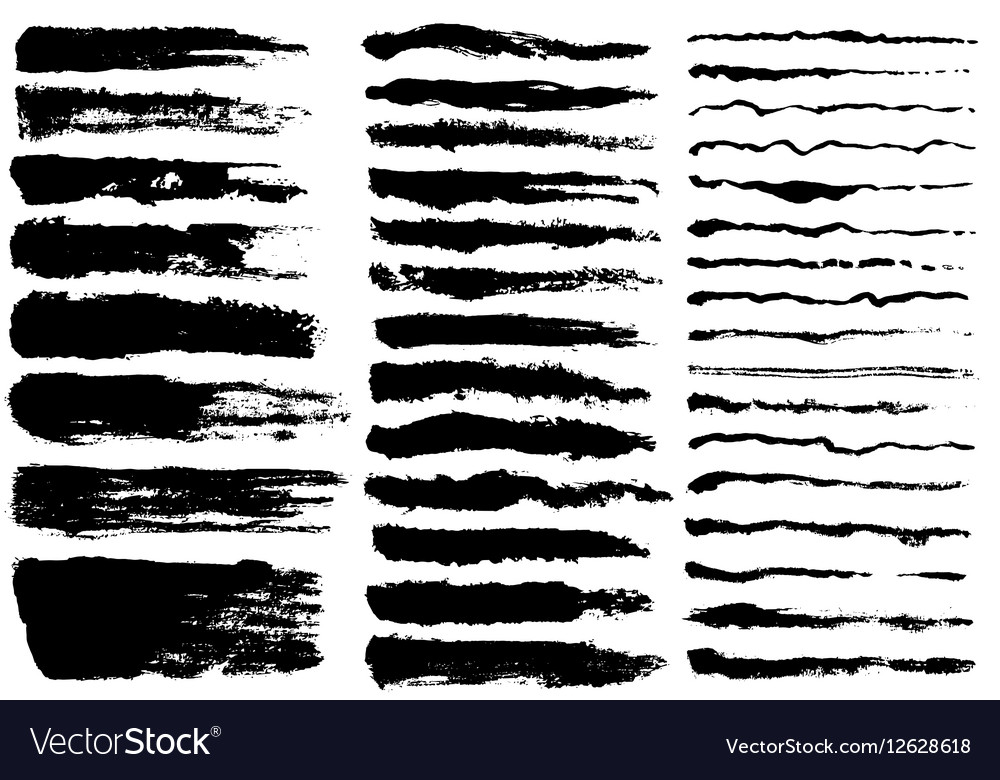 Set of black paint ink brush strokes Royalty Free Vector