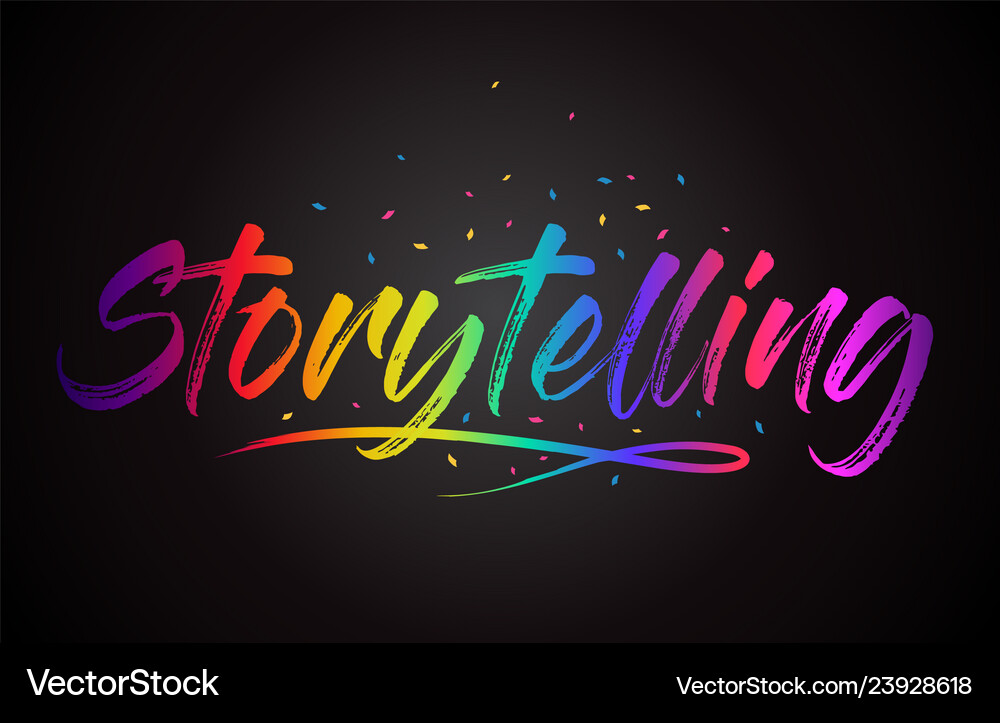 Storytelling word text with handwritten rainbow Vector Image