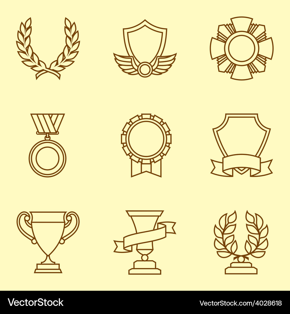 Trophy and awards icons set in linear style Vector Image
