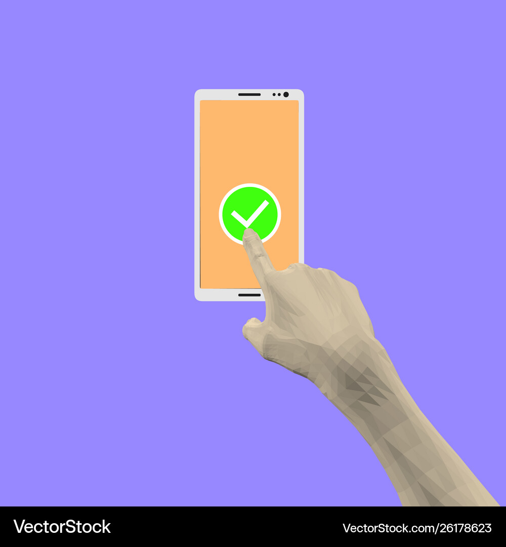 A man hand presses finger on phone screen Vector Image