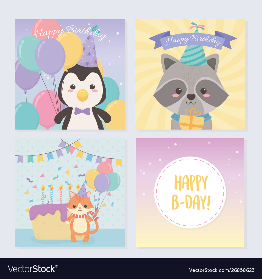 Birthday card with little animals characters Vector Image