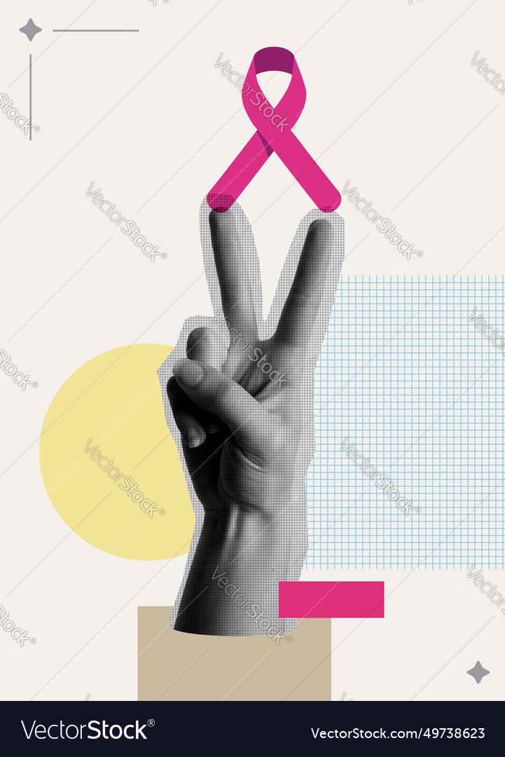 Breast cancer awareness pink ribbon and hand Vector Image