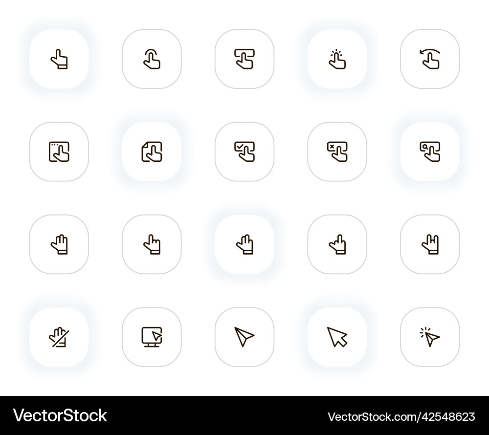 Cursors and select hands line icons set editable Vector Image