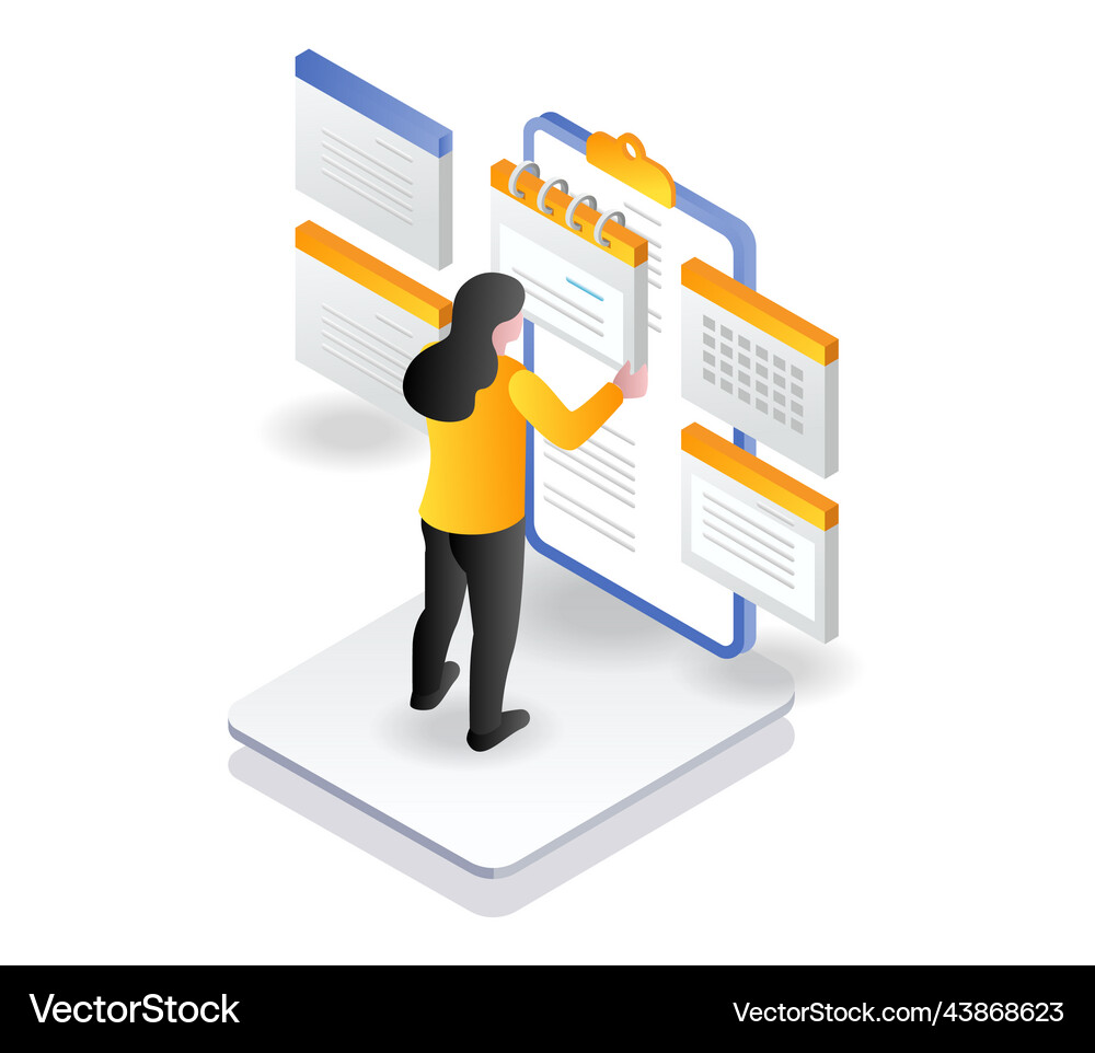 Girl putting up sign for plan schedule Royalty Free Vector