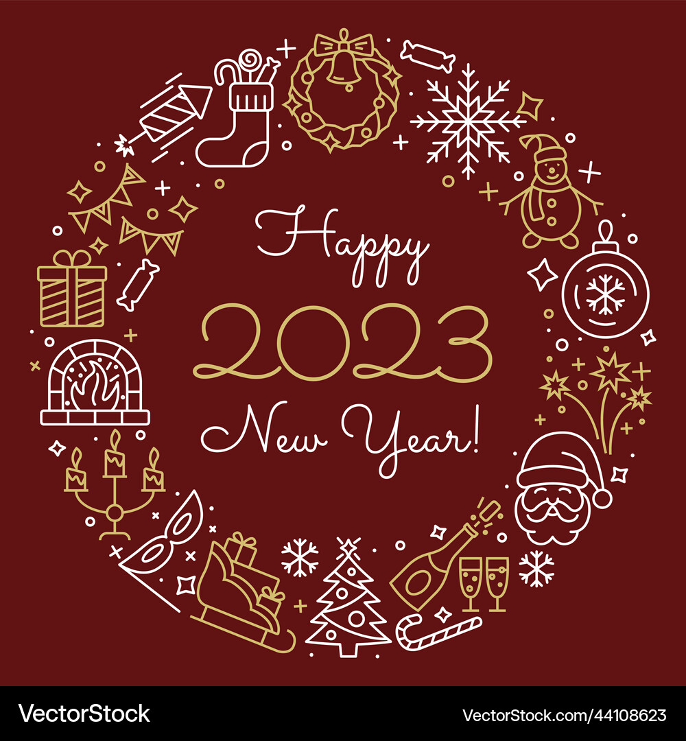 New year outline icons Royalty Free Vector Image