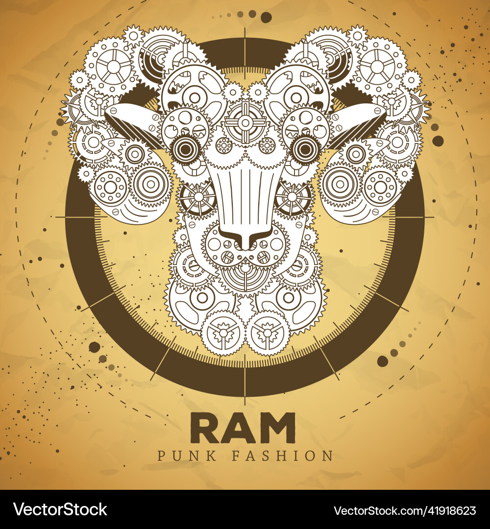 Ram or mouflon face silhouette with gears Vector Image