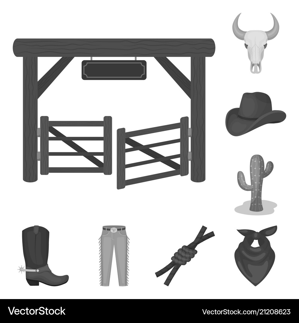 Rodeo competition monochrome icons in set Vector Image