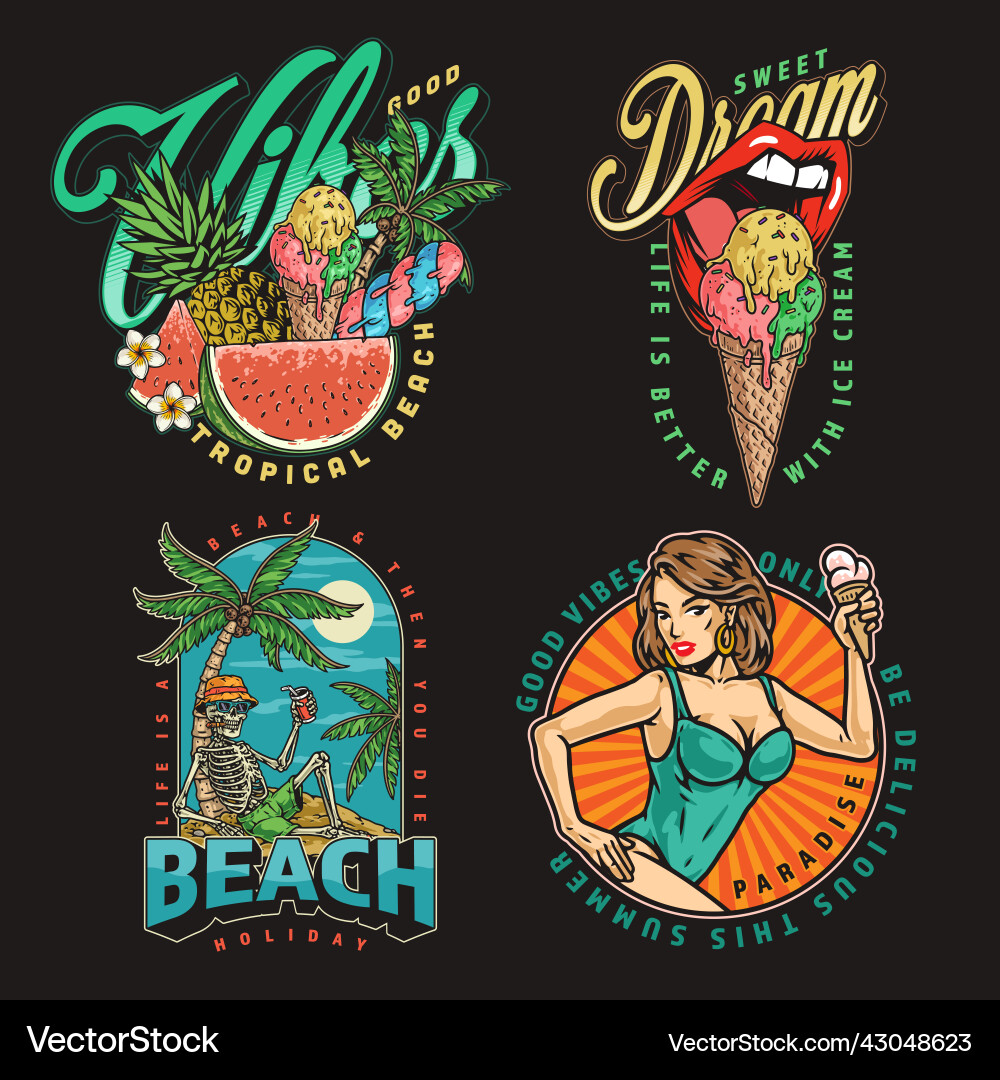 Tropical holiday set colorful elements Royalty Free Vector