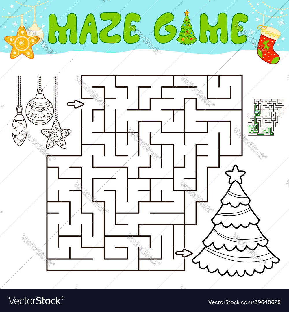 Christmas maze puzzle game for children outline Vector Image