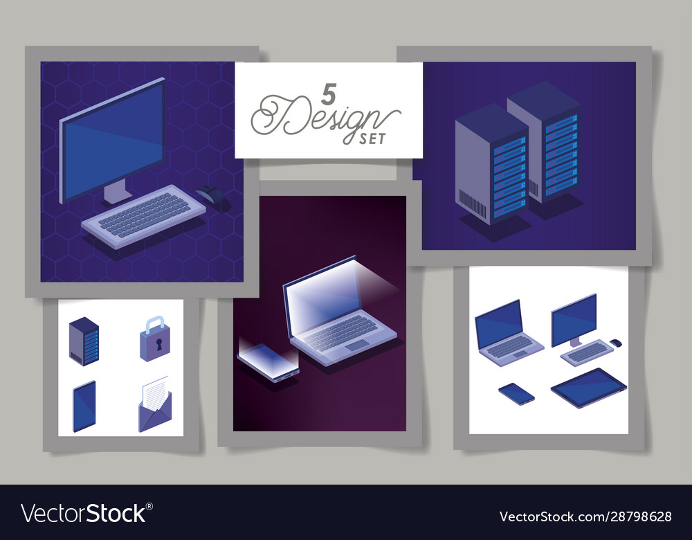 Five designs digital technology Royalty Free Vector Image
