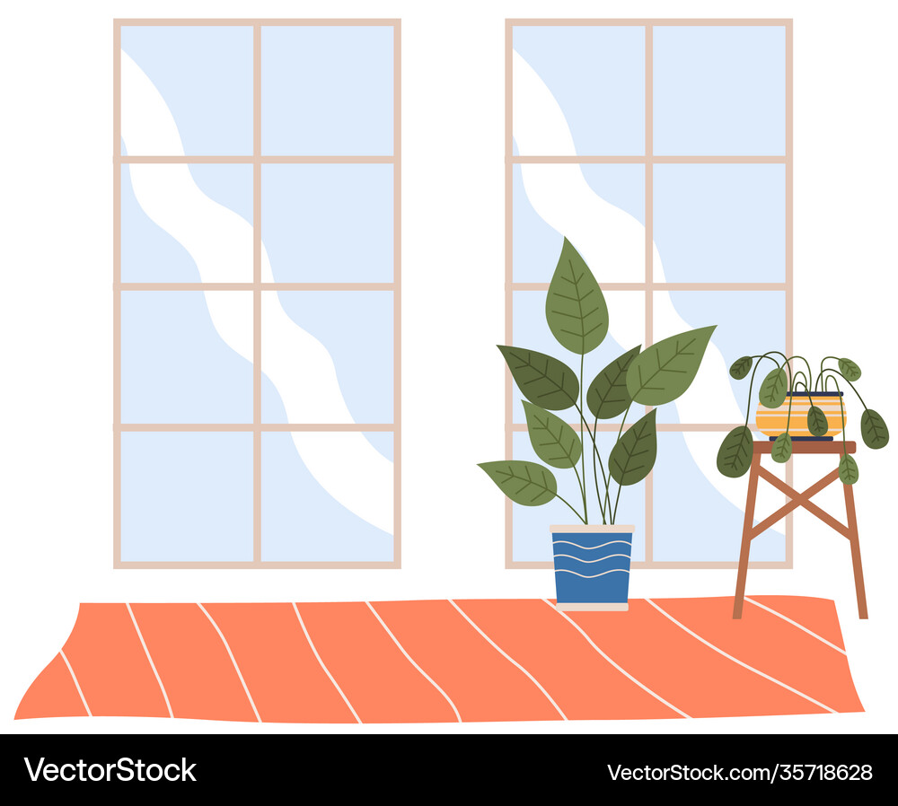 Living room with two transparent windows and Vector Image