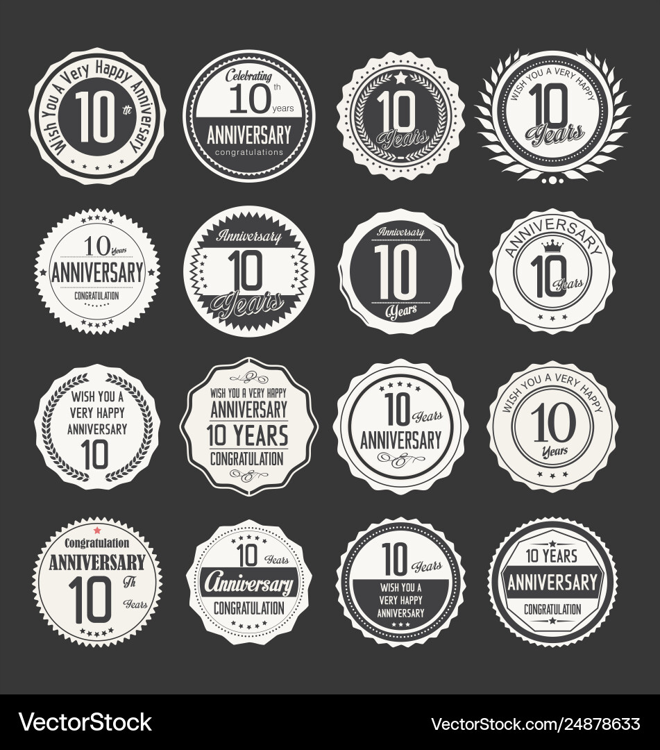 Anniversary retro labels 10 years collection 2 Vector Image