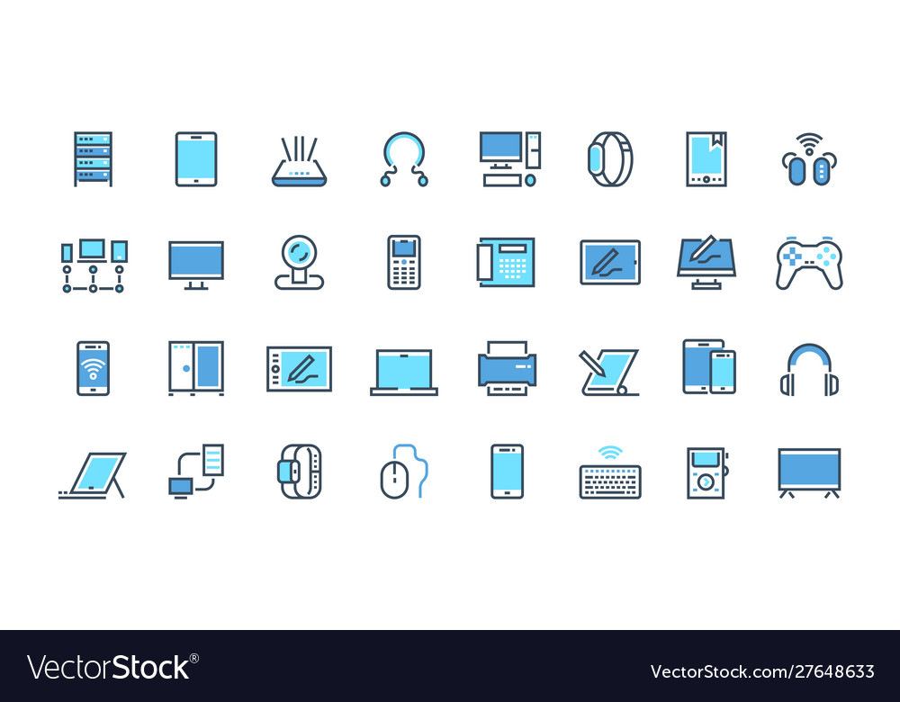 Electronic devices line icons desktop computer Vector Image