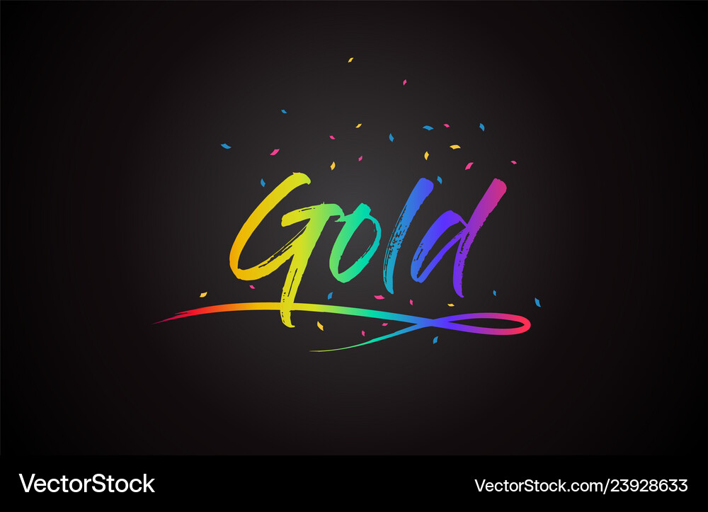 Gold word text with handwritten rainbow vibrant Vector Image