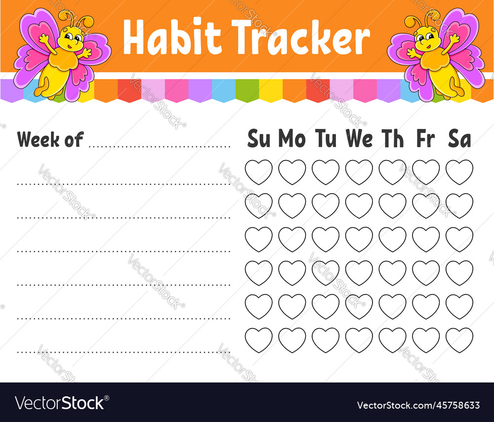 Habit tracker for kids sheet template Royalty Free Vector