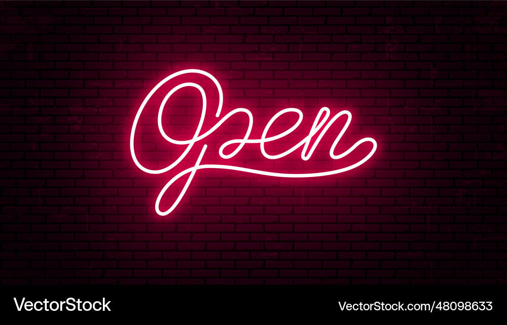 Open bright red neon inscription for signboard Vector Image