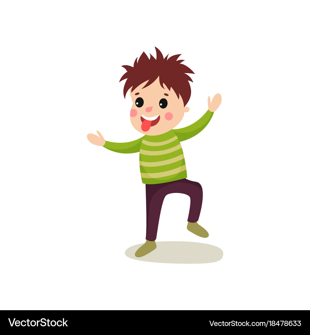 Playful little kid jumping with hands up Vector Image