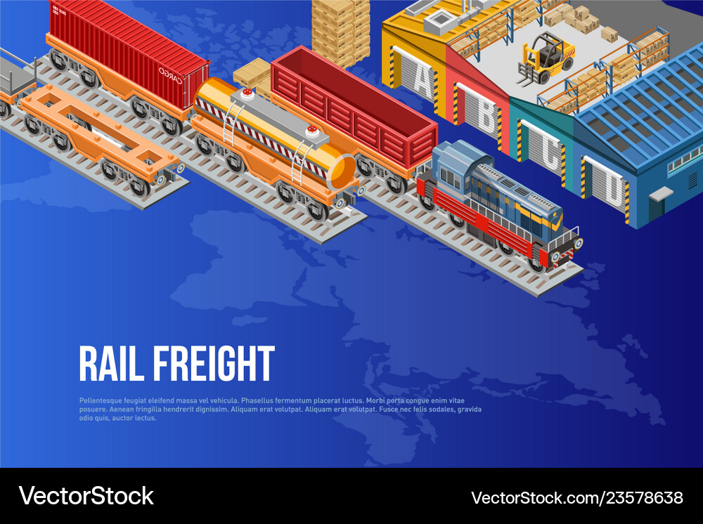 Bright poster for railway freight delivery Vector Image