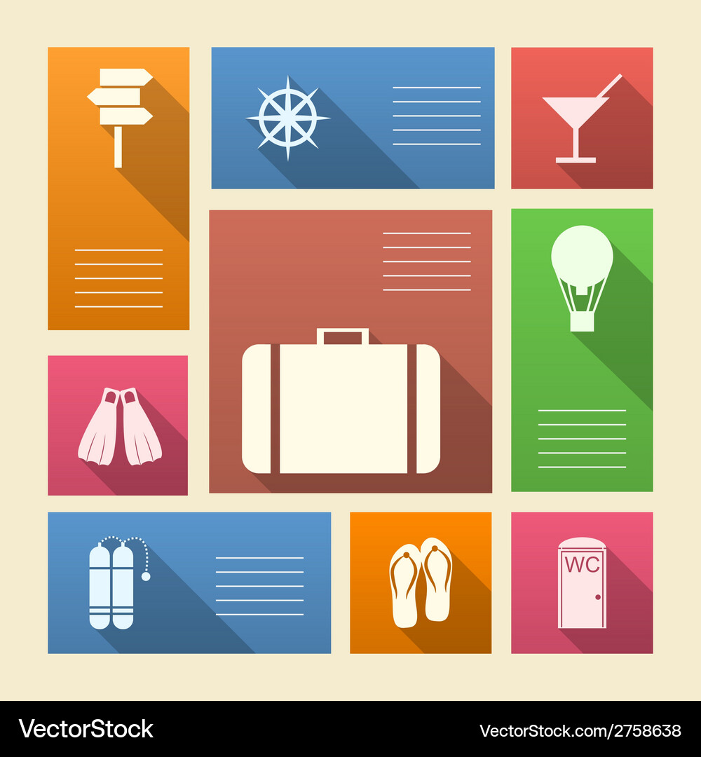 Colored icons for vacation with place text Vector Image