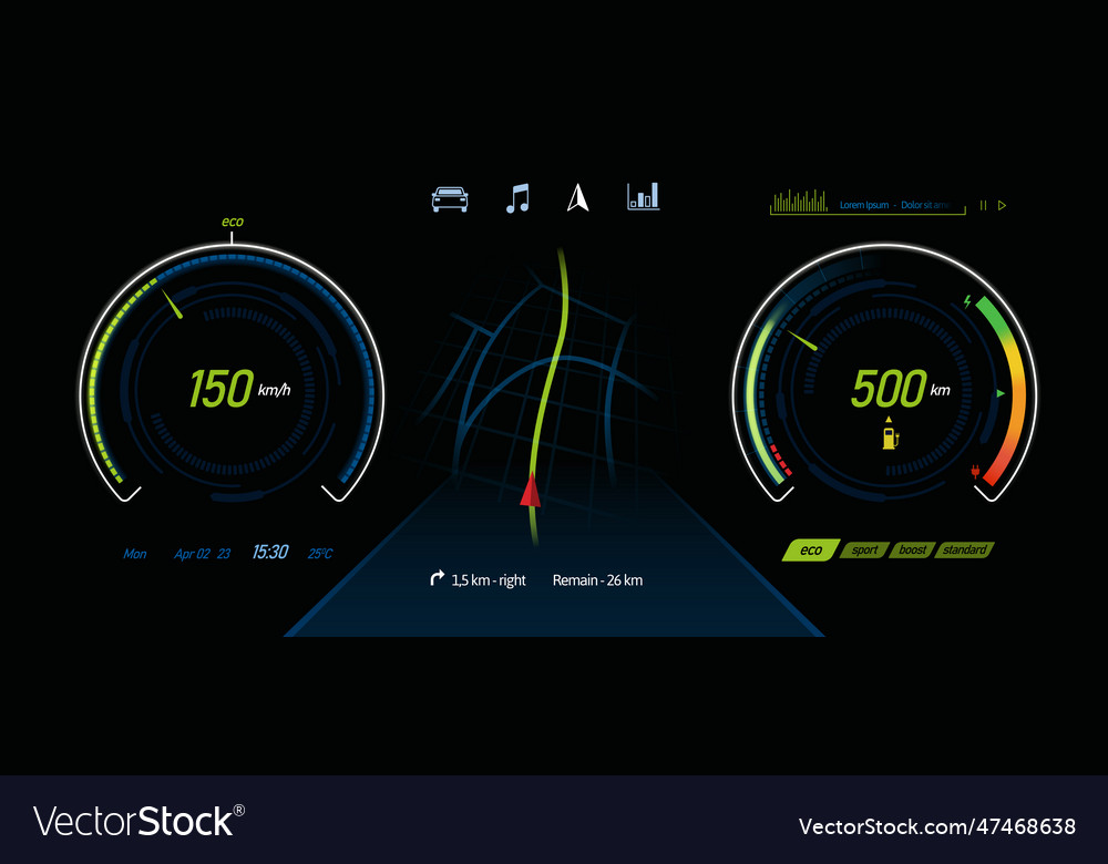 Electric car dashboard ev auto ui with various Vector Image