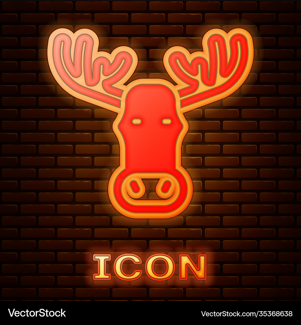 Glowing neon moose head with horns icon isolated Vector Image