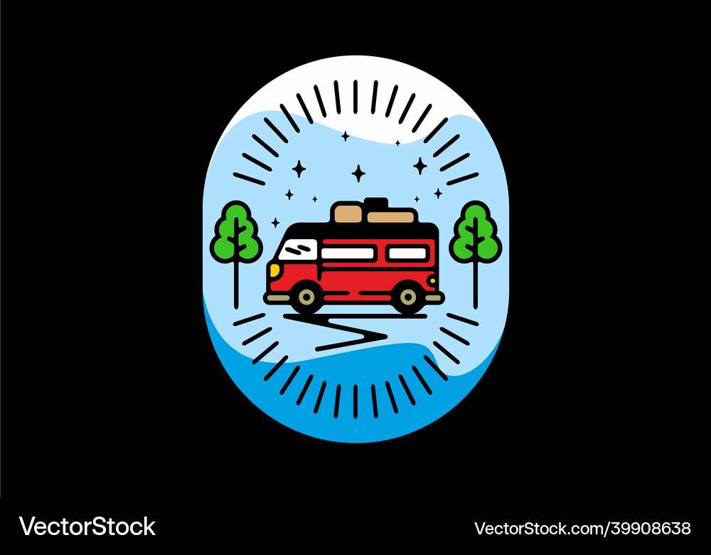 Line art of camper van Royalty Free Vector Image